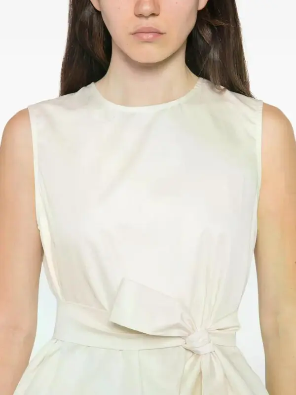 MOUTAKI Sleeveless Round Neck Blouse With Curved Hem - Neutrals