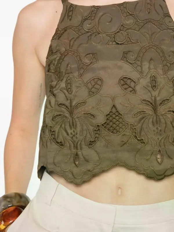 MOUTAKI Guipure Lace Cropped Blouse
