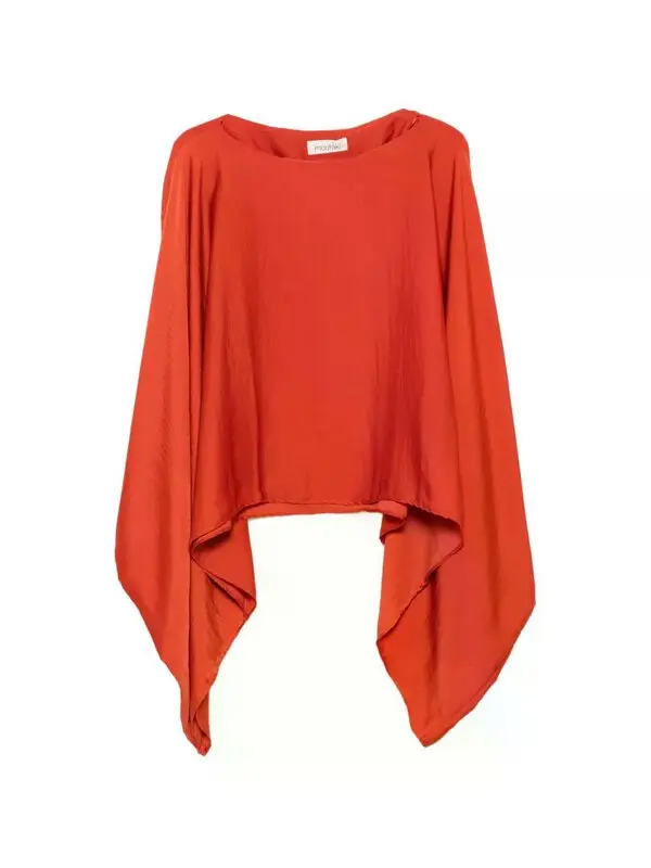 MOUTAKI Cape-style Boat-neck Blouse - Red