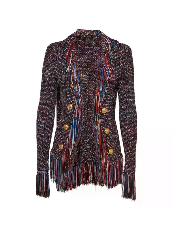 Balmain Button-embellished Fringed Jacket - Red