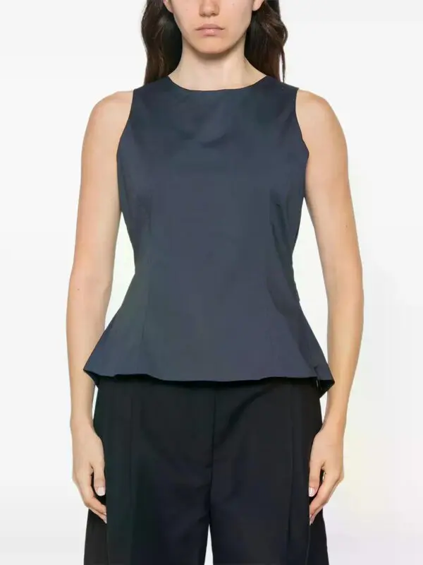 MOUTAKI Sleeveless Peplum Blouse With Bow Detail - Blue
