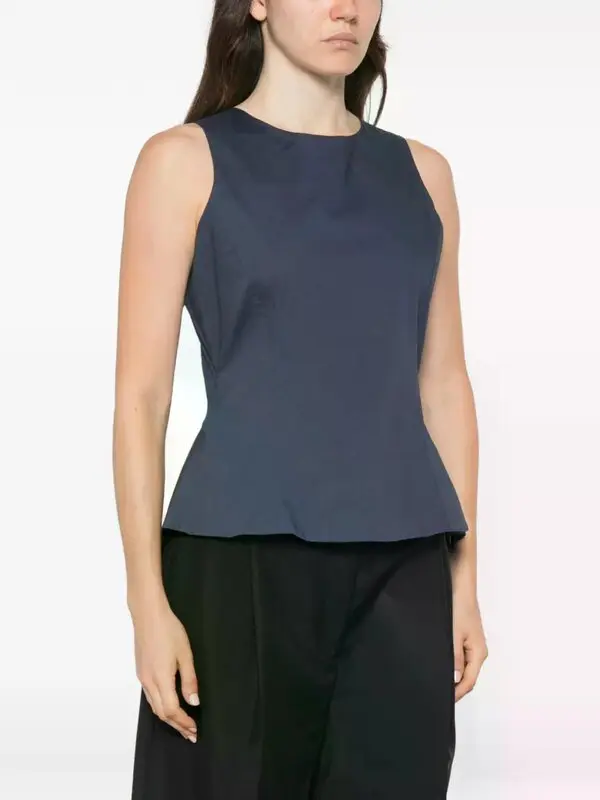 MOUTAKI Sleeveless Peplum Blouse With Bow Detail - Blue