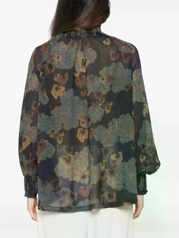 SIYU Floral-print Smocked-neck Blouse