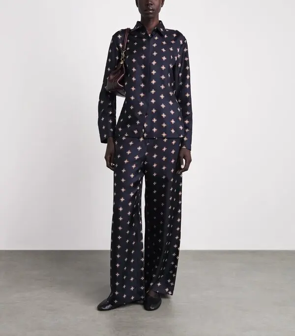 Max Mara Silk Printed Wide-leg Trousers