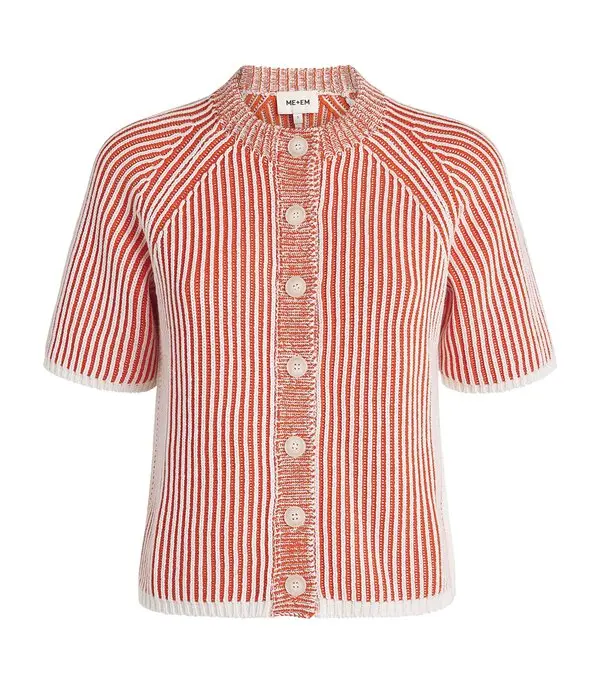 ME+EM Organic Cotton Striped Ribbed Cardigan