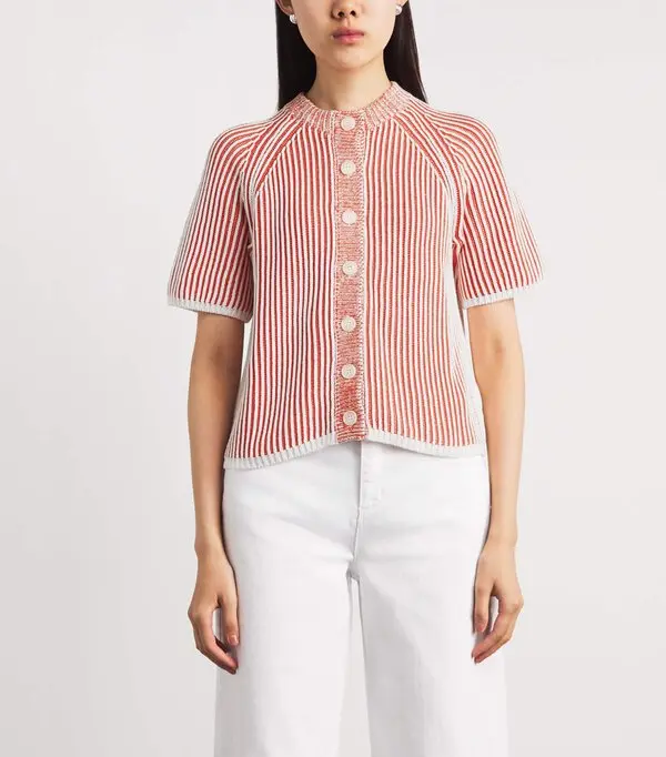 ME+EM Organic Cotton Striped Ribbed Cardigan