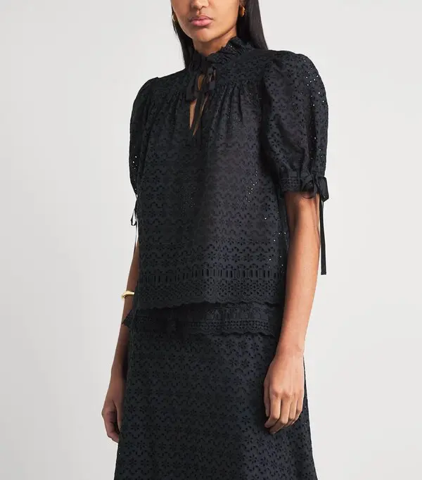 Ulla Johnson Alouette Broderie Anglaise Cotton Blouse - Navy