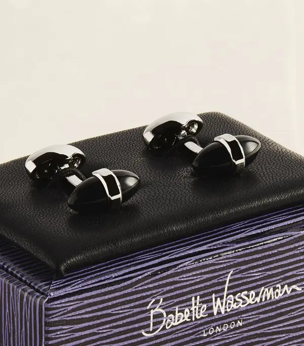 BABETTE WASSERMAN LONDON Rhodium-plated Onyx Sleek Bullet Cufflinks