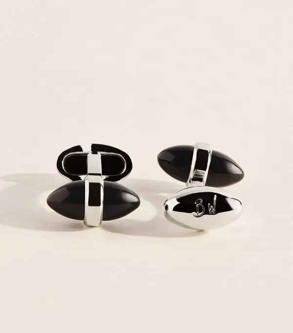 BABETTE WASSERMAN LONDON Rhodium-plated Onyx Sleek Bullet Cufflinks - Silver