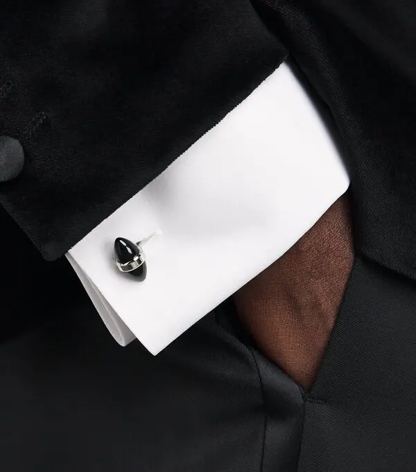 BABETTE WASSERMAN LONDON Rhodium-plated Onyx Sleek Bullet Cufflinks