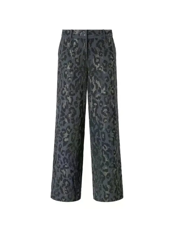 Pinko Wide-leg Trousers With Animal-print And Micro-strass - Grey