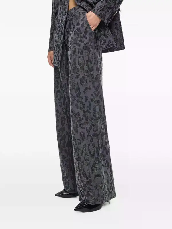 Pinko Wide-leg Animal Print Trousers With Micro-strass Embellishment