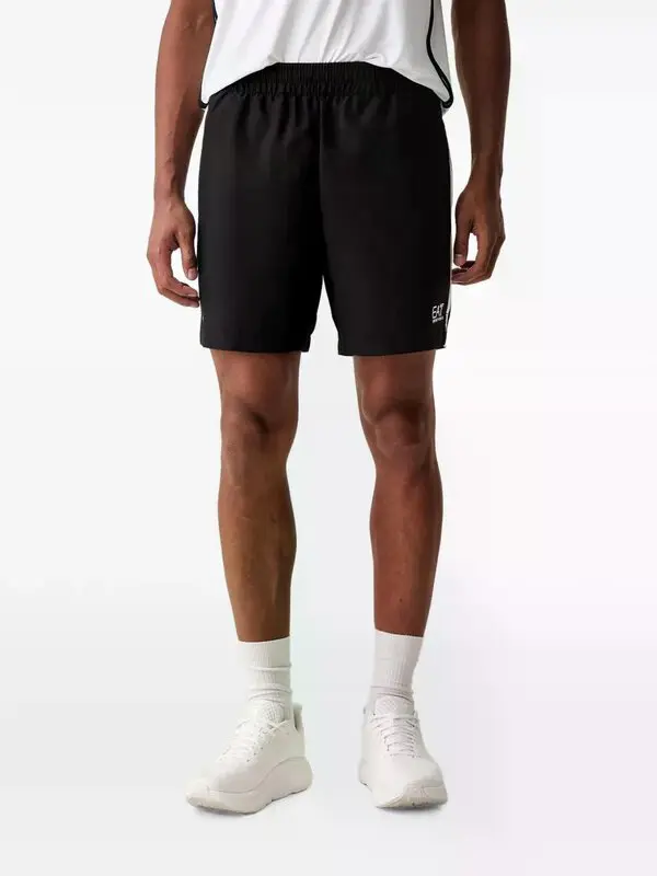 EA7 Logo-print Stripe-detail Shorts - Black