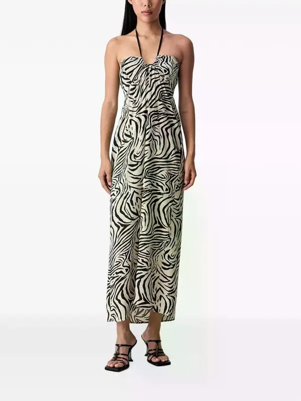 VICOLO Zebra-print Halterneck Maxi Dress
