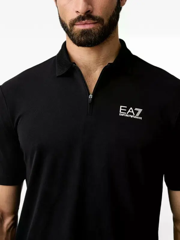 EA7 Logo-print Zip-neck Polo Shirt