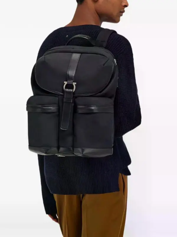 FERRAGAMO Canvas And Calfskin Leather Backpack