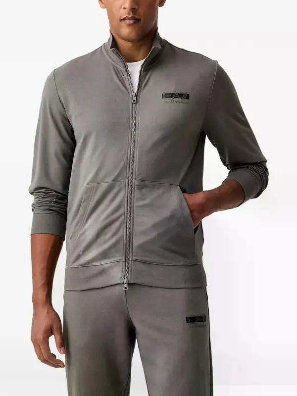 EA7 Logo-print Zip-up Sweater - Grey