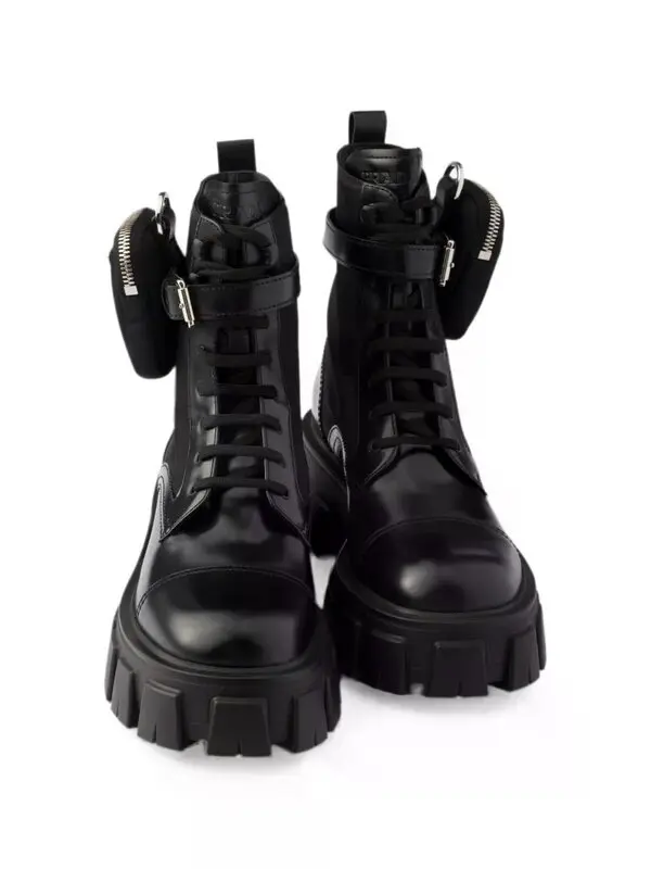 Prada Monolith Leather And Re-nylon Boots With Pouch