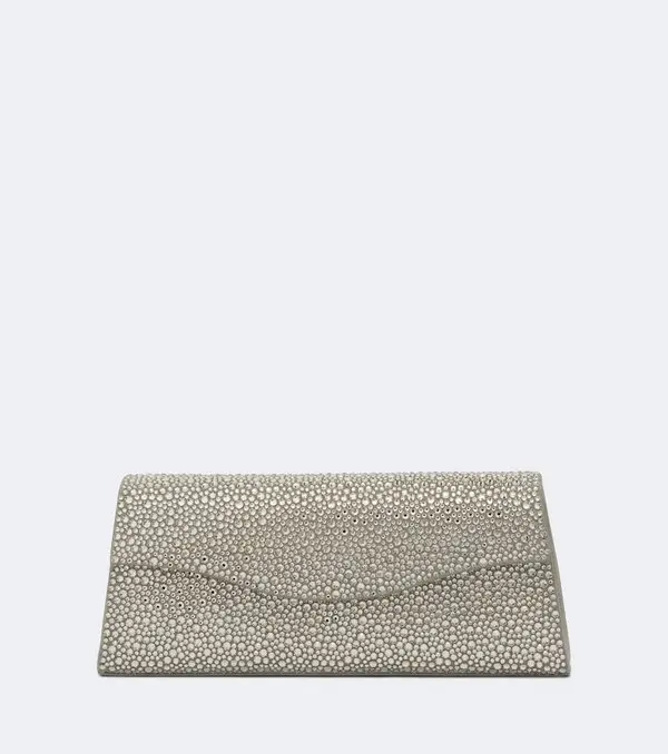 Elie Saab The Midnight Embellished Suede Clutch - Silver