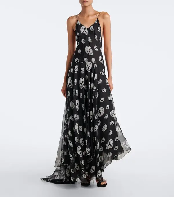 Alexander McQueen Skull Silk Chiffon Maxi Dress
