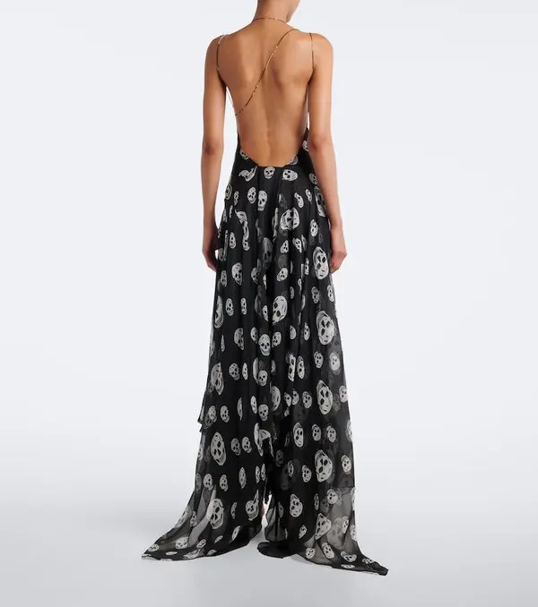 Alexander McQueen Skull Silk Chiffon Maxi Dress