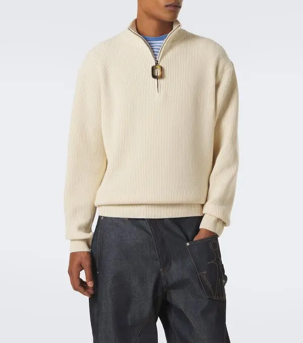 JW Anderson Ribbed Knit Wool And Cotton Sweater - Beige