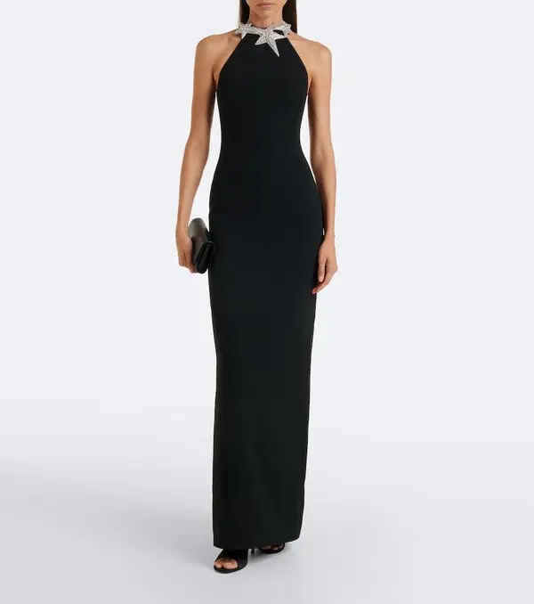 David Koma Embellished Halterneck Cady Gown