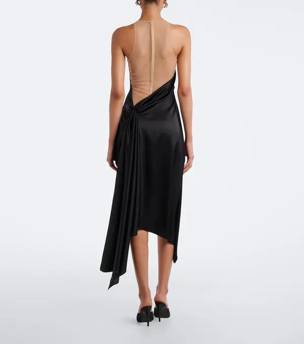 David Koma Asymmetrical Mesh-paneled Midi Dress