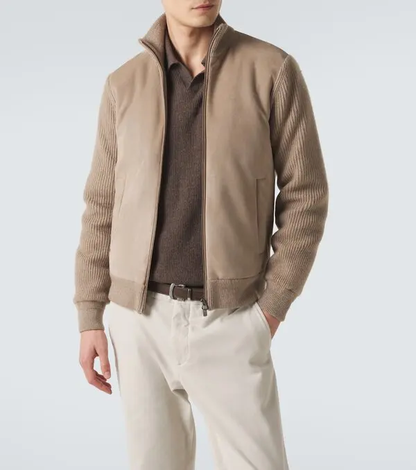 Agnona Cashmere And Suede Bomber Jacket