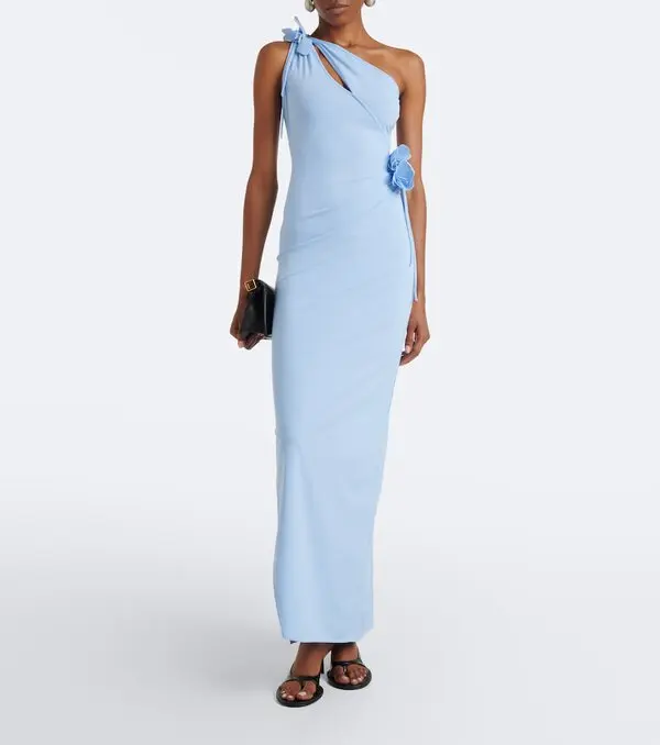 Coperni Floral-applique Asymmetric Jersey Gown