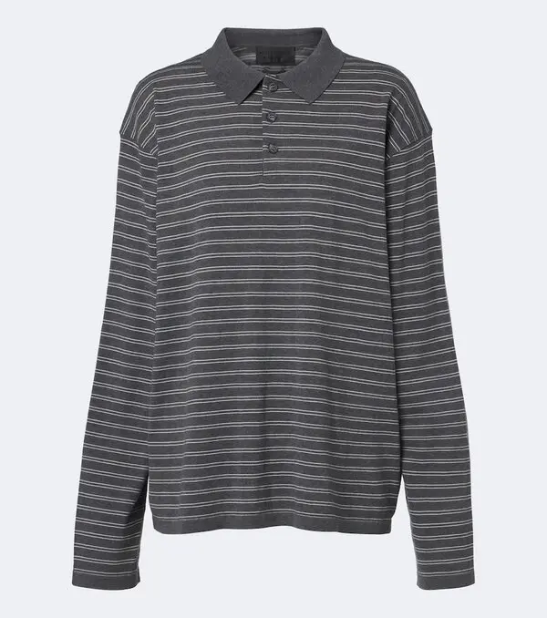 NILI LOTAN Striped Cotton Jersey Polo Shirt - Grey