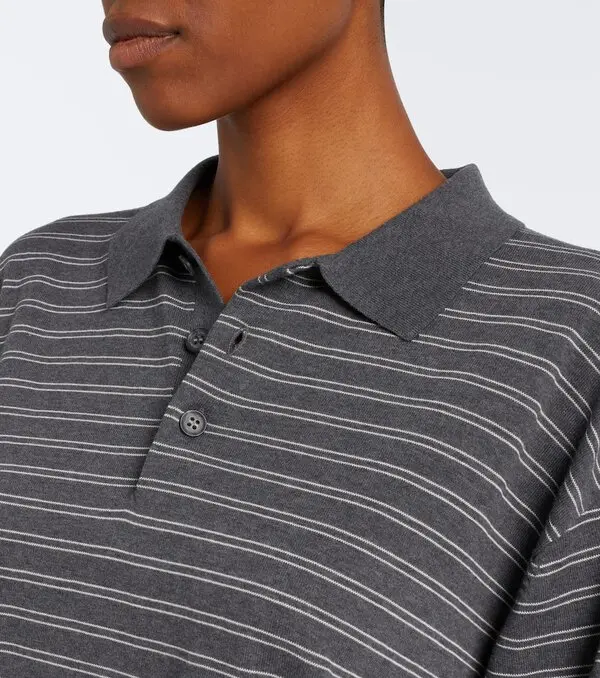NILI LOTAN Striped Cotton Jersey Polo Shirt