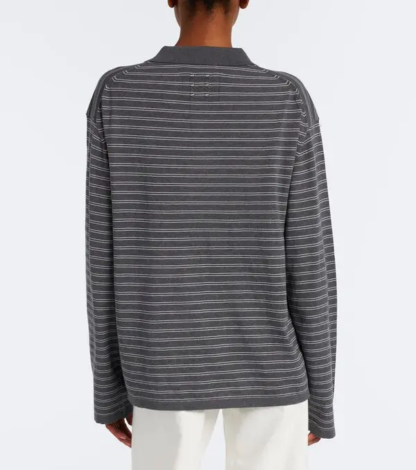 NILI LOTAN Striped Cotton Jersey Polo Shirt