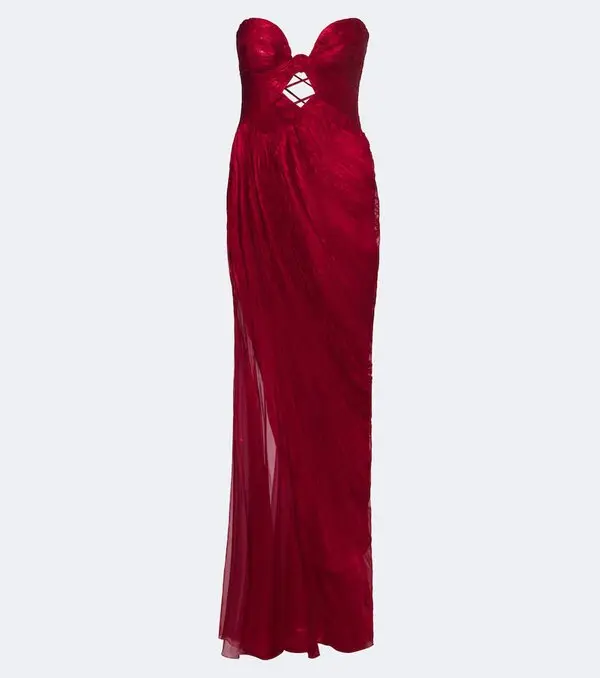 MARIA LUCIA HOHAN Zephyra Metallic Silk Corset Gown - Red