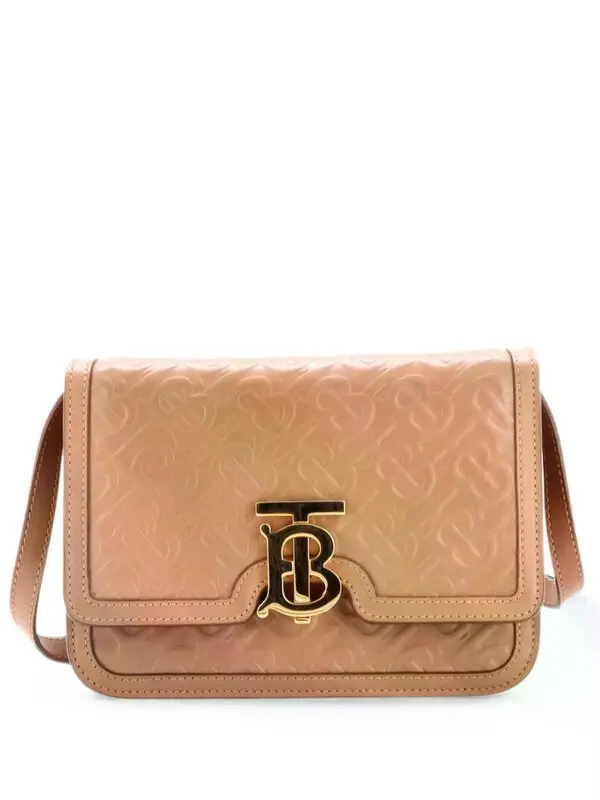 Burberry Tb Flap Bag Monogram Embossed Leather Small Shoulder Bag - Neutrals