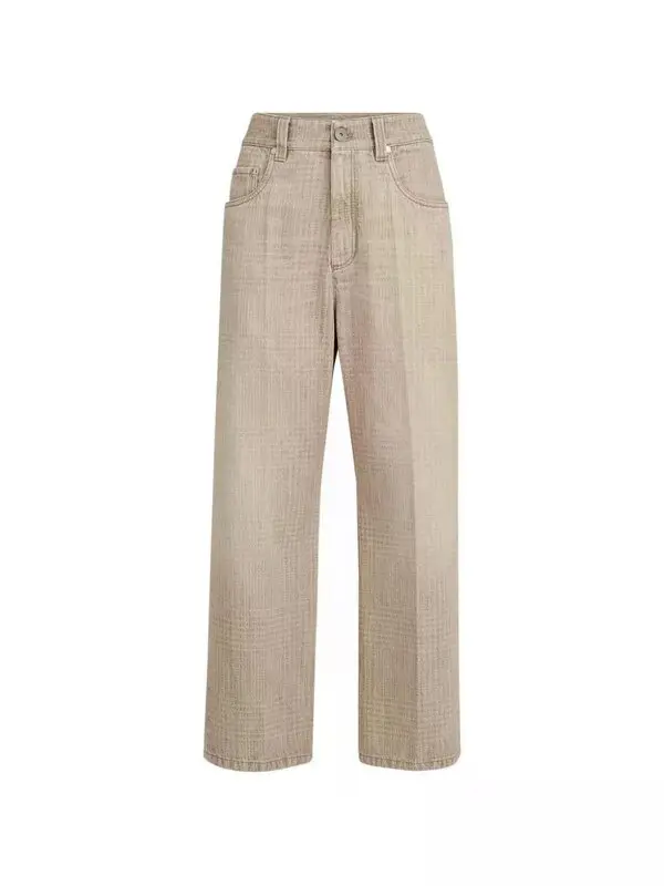 Brunello Cucinelli Prince Of Wales Denim Contemporary Square Trousers - Neutrals