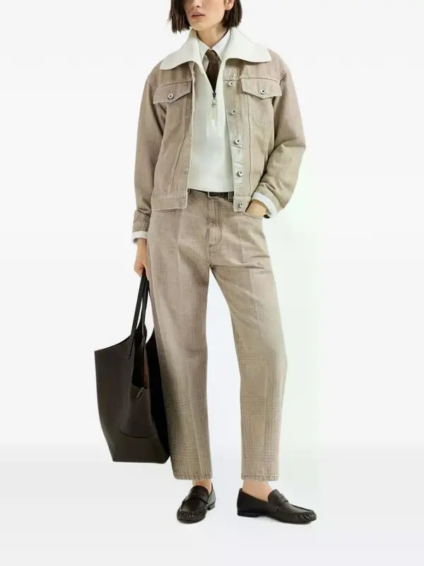 Brunello Cucinelli Prince Of Wales Denim Contemporary Square Trousers - Neutrals