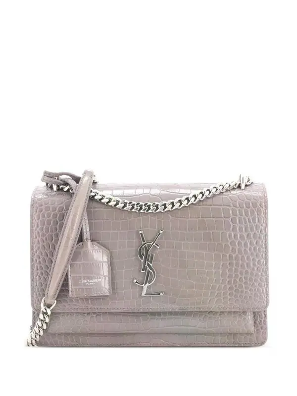 Saint Laurent Sunset Crocodile Embossed Leather Medium Crossbody Bag - Grey