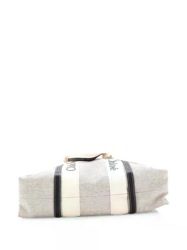 Chloé Woody Canvas With Leather Large Tote Bag - Neutrals