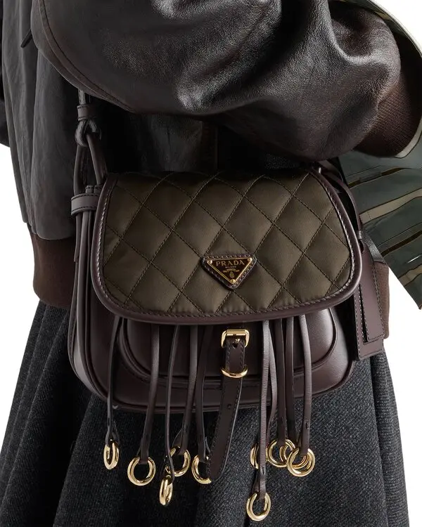Prada Re-nylon And Leather Mini Shoulder Bag - Forest/dark Brown