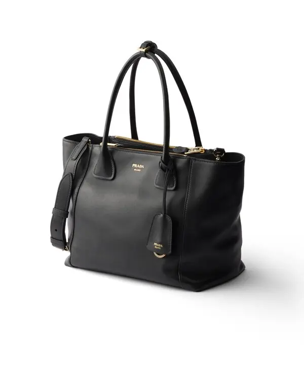 Prada Large Leather Tote Bag - Black