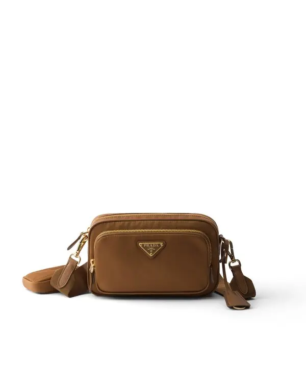 Prada Re-nylon Mini Shoulder Bag With Saffiano Leather Trim - Brandy