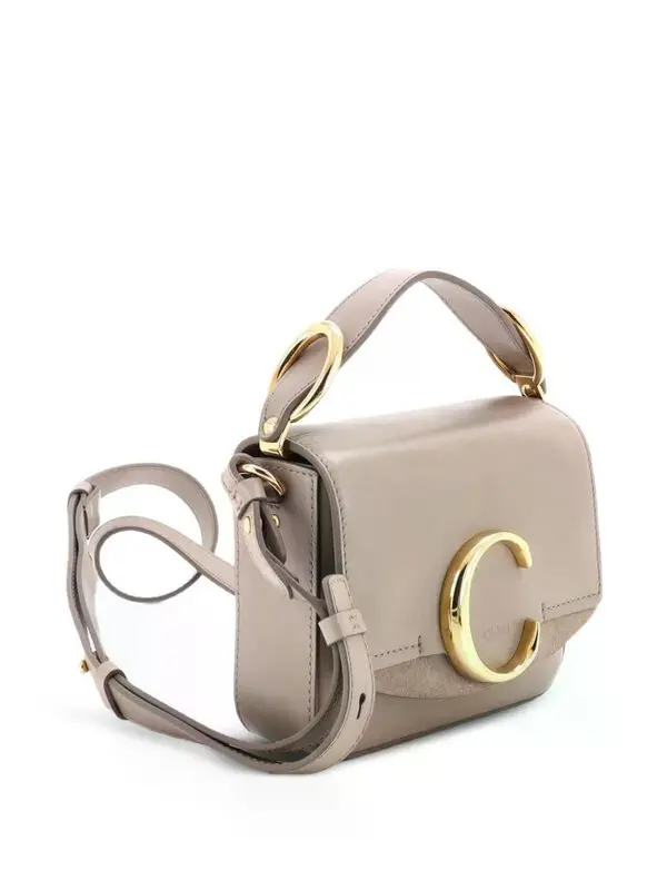Chloé C Flap Bag Leather Mini Crossbody Bag - Grey