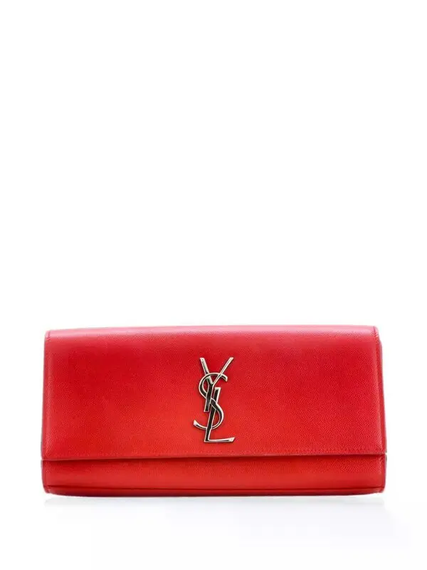 Saint Laurent Classic Monogram Leather Long Clutch Bag - Red