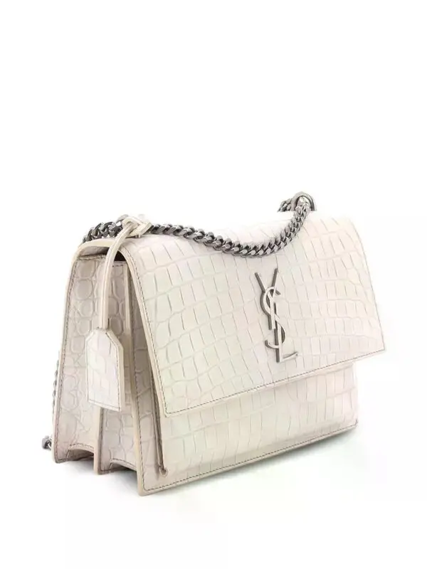 Saint Laurent Sunset Crocodile Embossed Leather Medium Crossbody Bag - Neutrals
