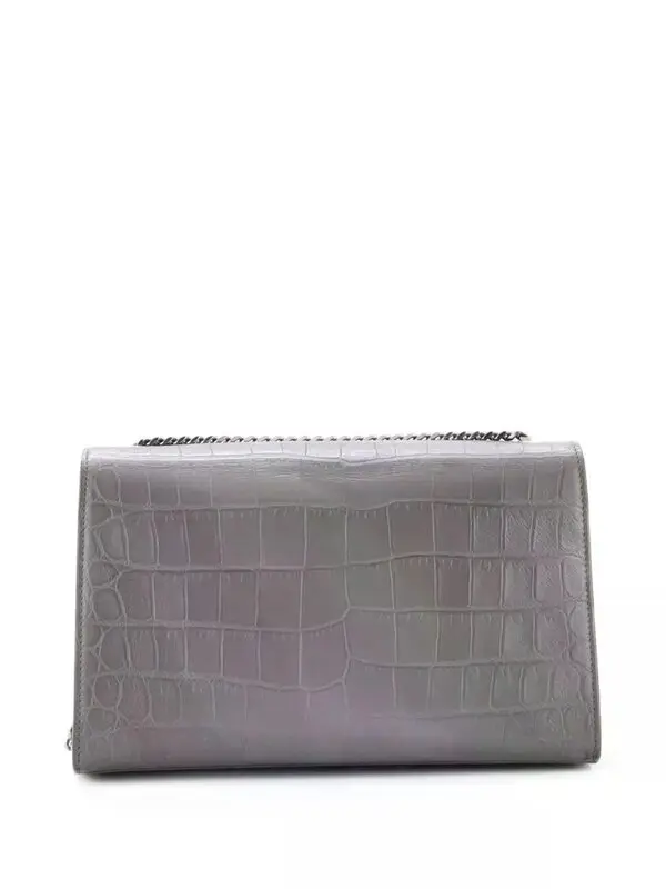 Saint Laurent Monogram Tassel Crocodile Embossed Leather Medium Crossbody Bag - Grey