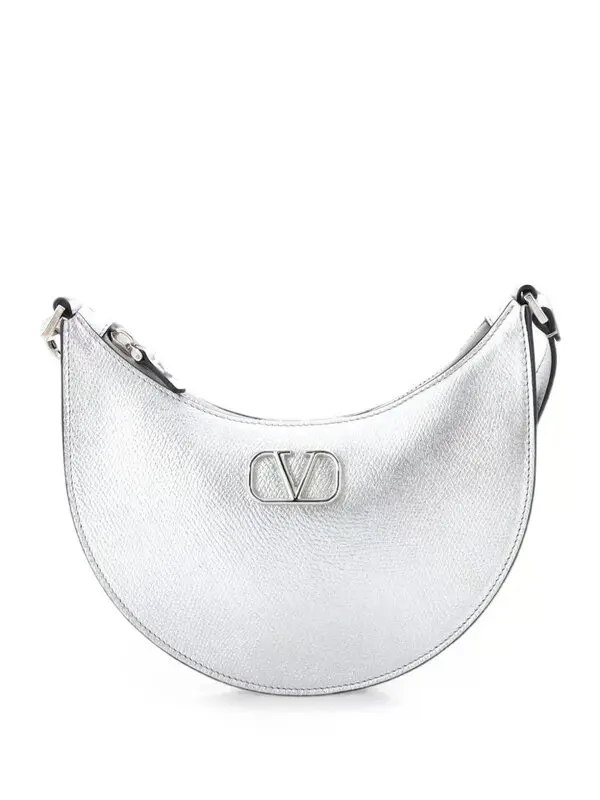 Valentino Garavani Vlogo Leather Mini Hobo Bag - Silver