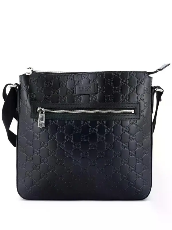 Gucci Embossed Leather Messenger Bag - Black