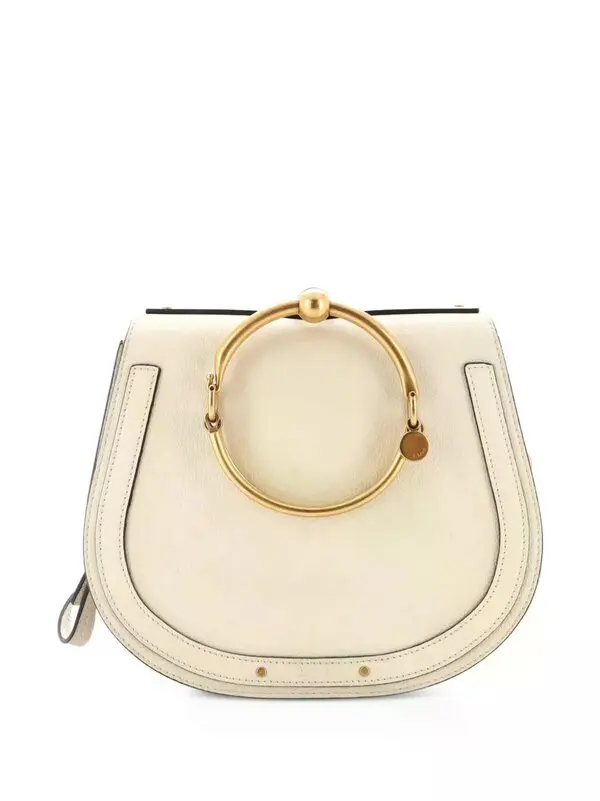 Chloé Nile Leather Medium Crossbody Bag With Gold Tone Hoop Handle - Neutrals