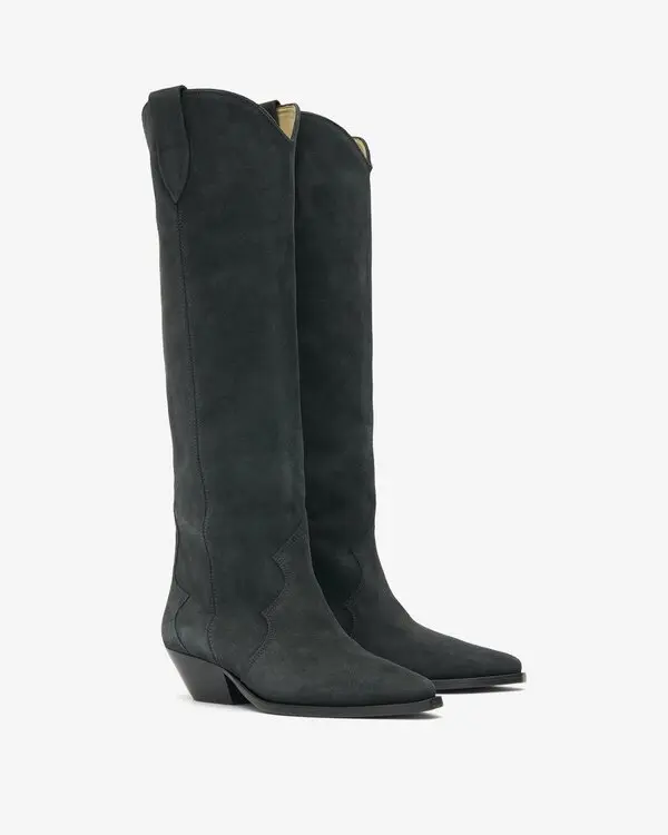 Isabel Marant Étoile Denvee Suede Calfskin Western Boots - Black